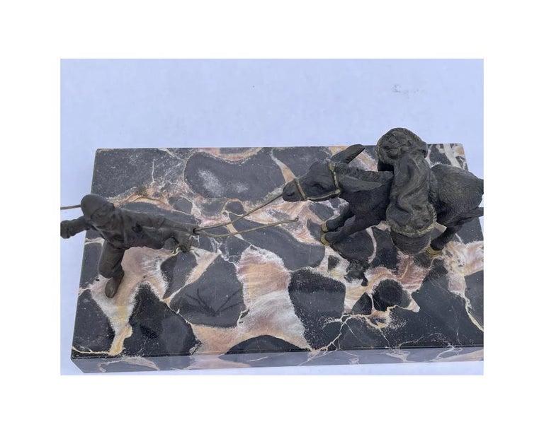 Vienna Bronze of a Man Pulling Donkey on Stone Base For Sale at 1stDibs