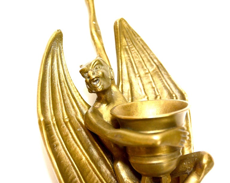 Vienna Bronze Wall Hanging Devil Figure Match Holder For Sale at 1stDibs