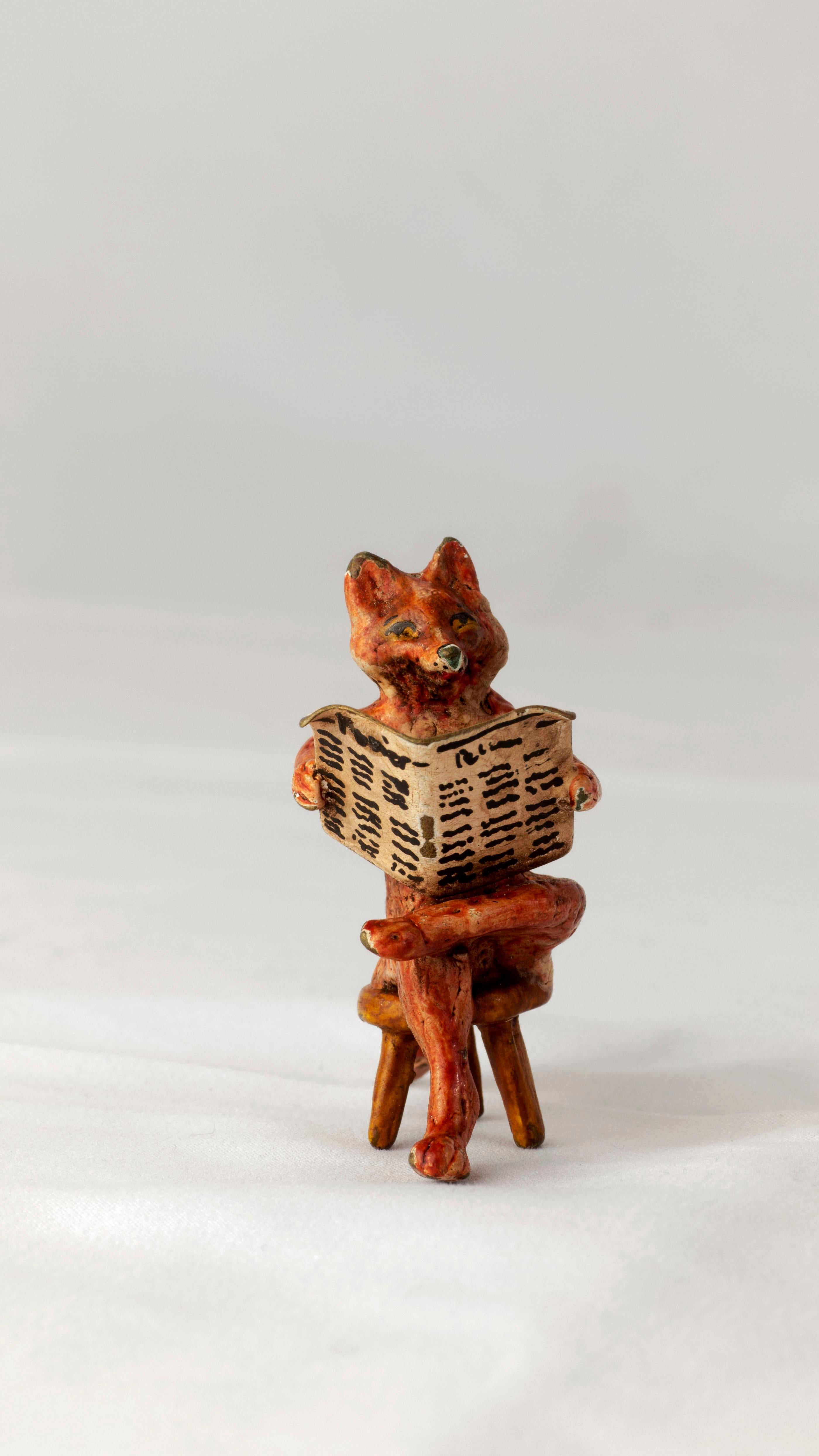 Vienna Cold Painted Bronze by Franz Xaver Bergmann Fox Reading For Sale ...