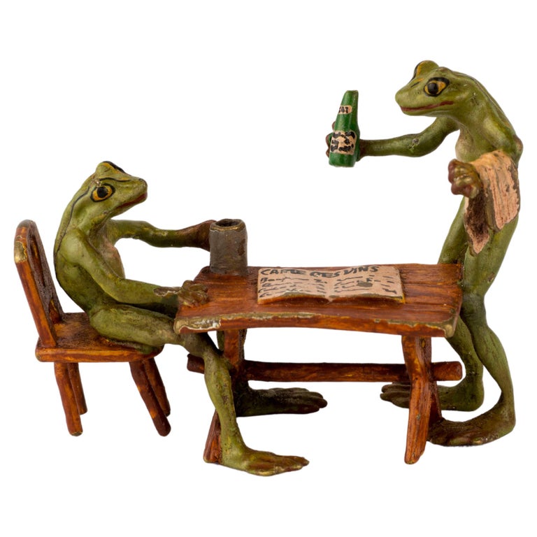 Wiener Kalt bemalter Bronzefrosch von Franz Xaver Bergmann, Weinbecher ...
