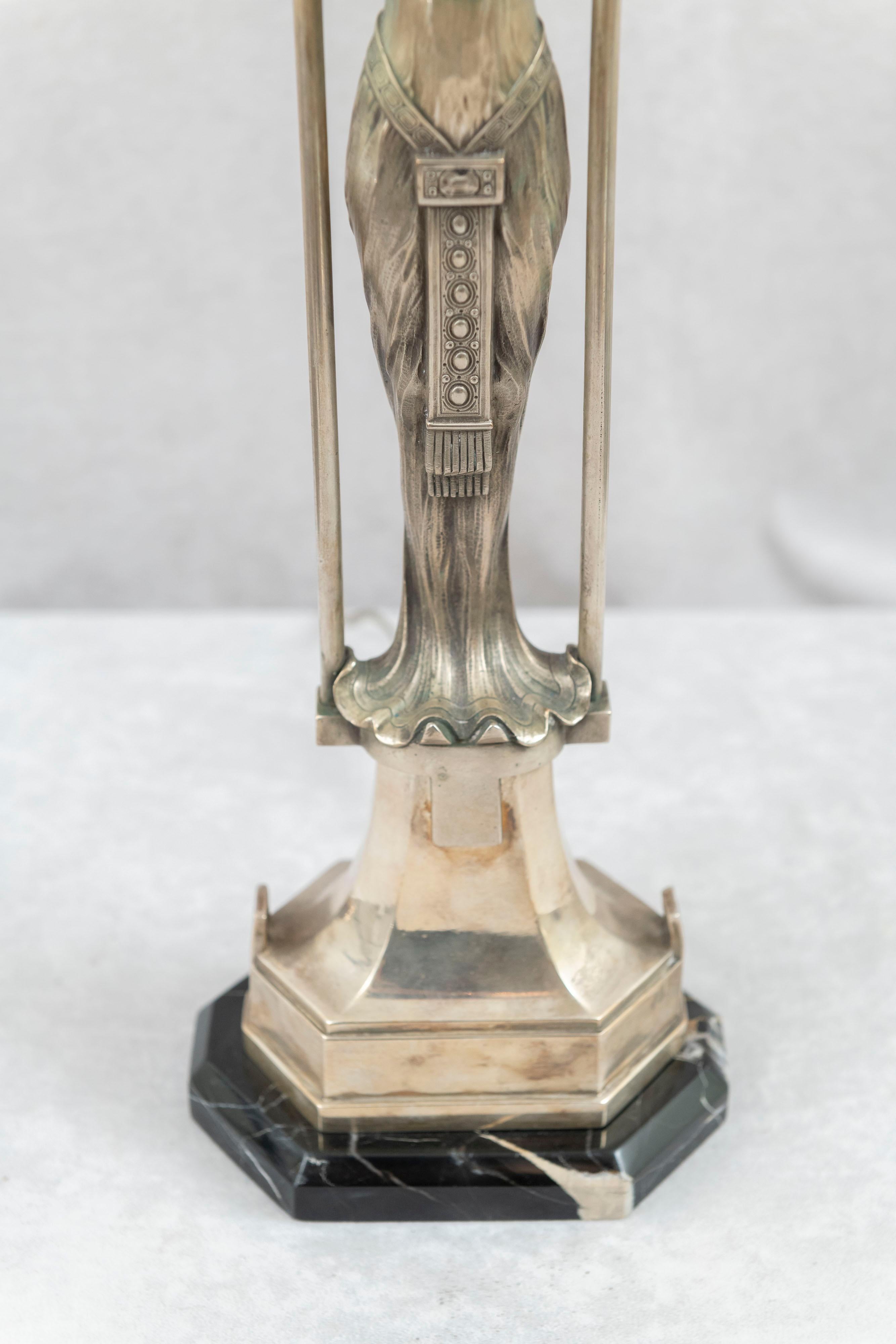 Vienna Secessionist Silvered Bronze Young Woman w/Crown Holding 2 ...