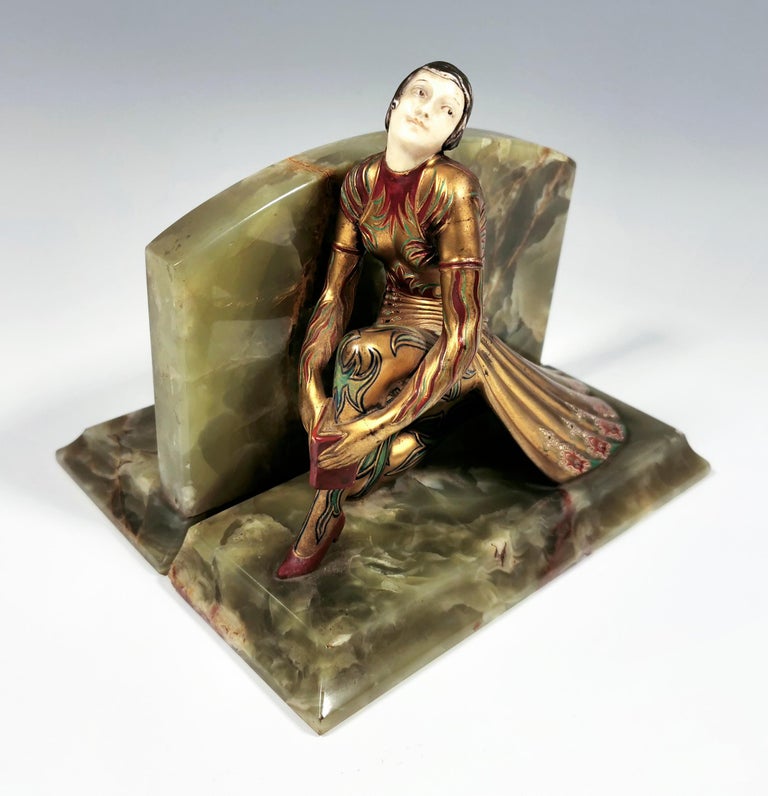Viennese Bronze 'Fancy Dancer' On Onyx Base as a Bookend, by Gerdago ...