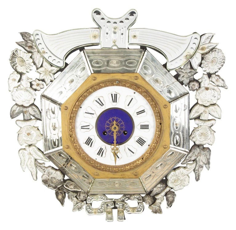 Viennese Enamel and Mirrored Hanging Wall Clock, Porcelain Face, Art ...
