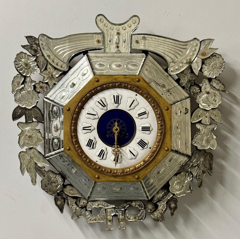 Viennese Enamel and Mirrored Hanging Wall Clock, Porcelain Face, Art ...