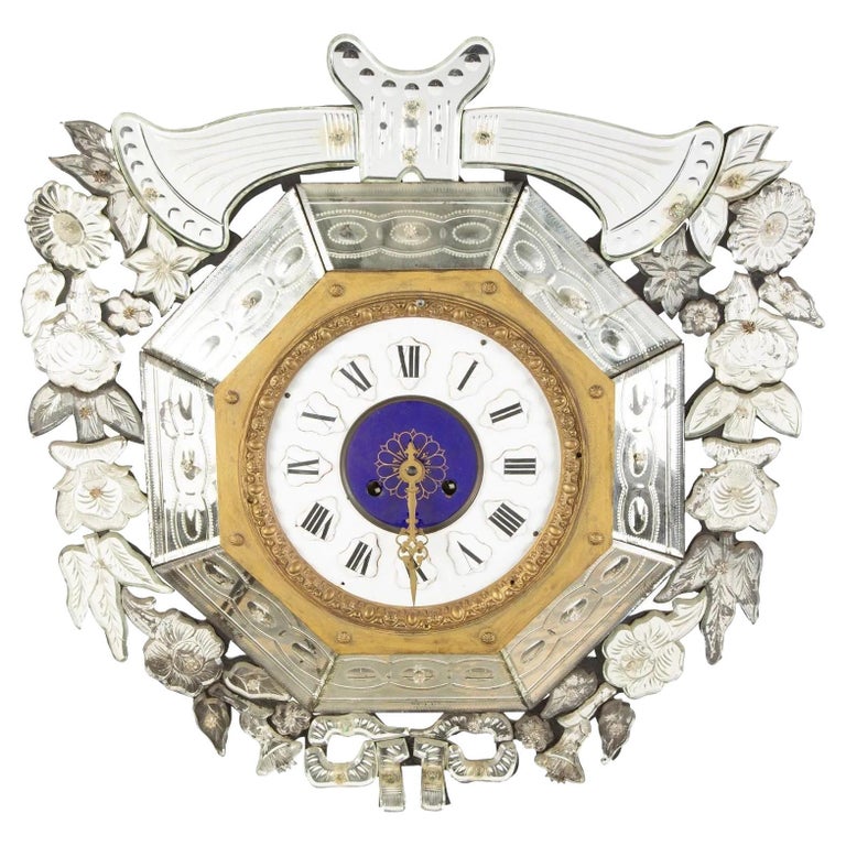 Viennese Enamel and Mirrored Hanging Wall Clock, Porcelain Face, Art ...
