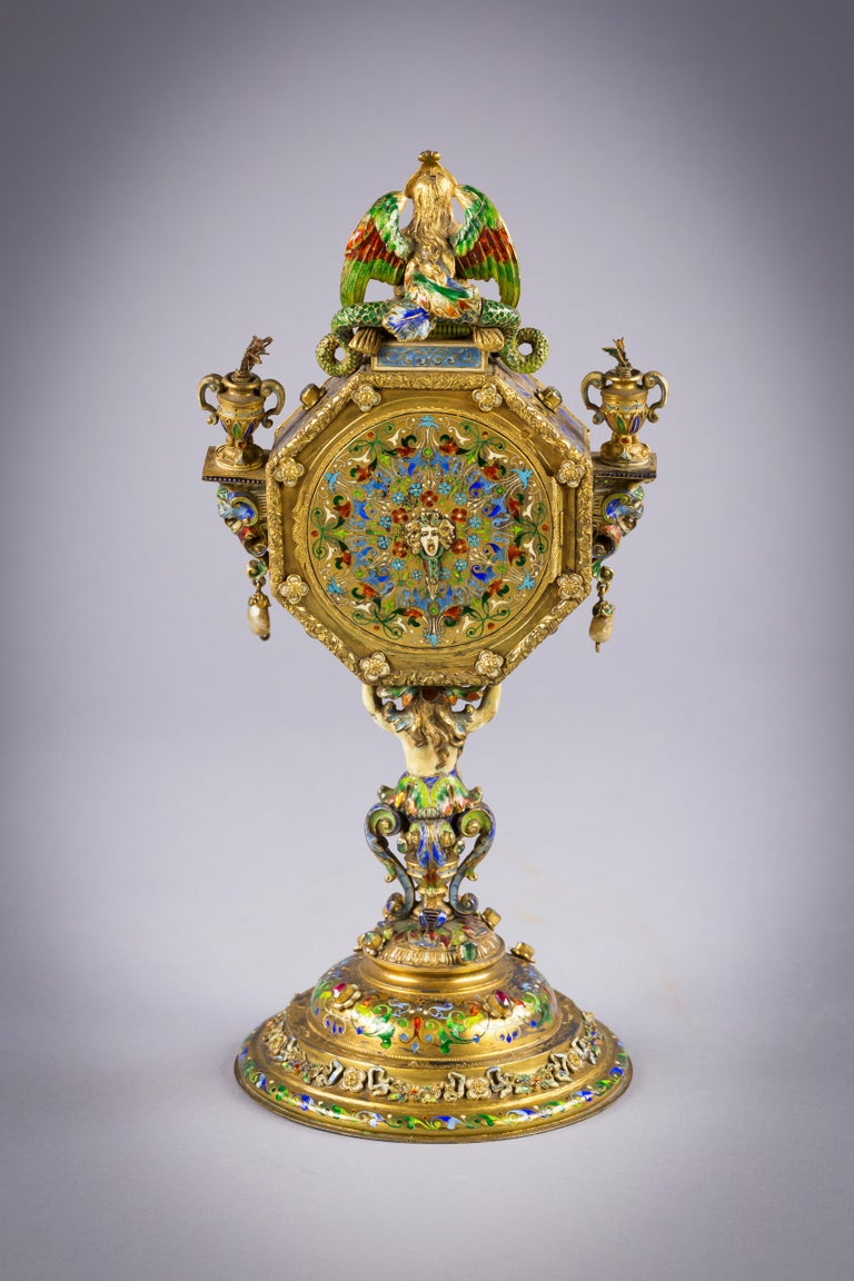 Viennese Silver Gilt and Enamel Sphinx Clock, circa 1880 For Sale at ...