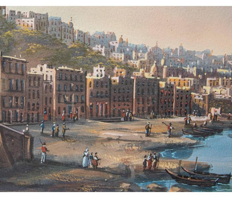 View of the Naples Waterfront, Painting Tempera on Paper 19th Century ...