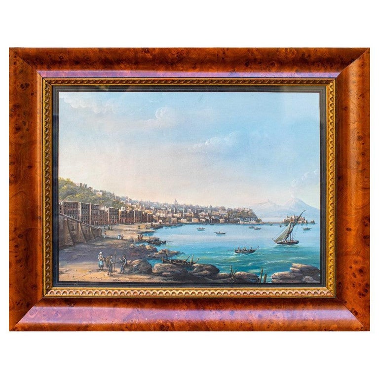 View of the Naples Waterfront, Painting Tempera on Paper 19th Century ...