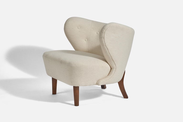 Viggo Boesen Attribution, Lounge Chair, White Fabric, Beech, Denmark ...