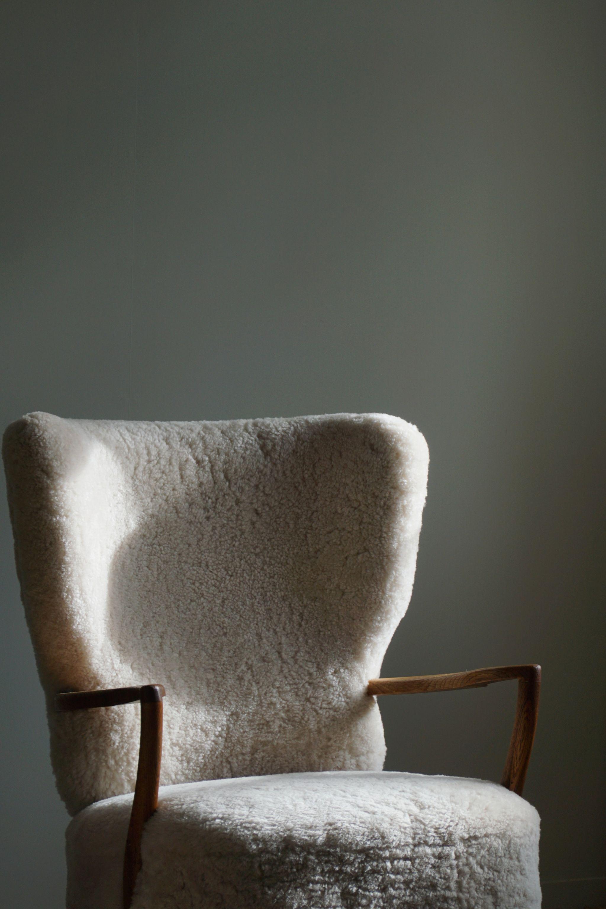 Viggo Boesen, Lounge Chair in Oak and Shearling Lambswool, Danish ...