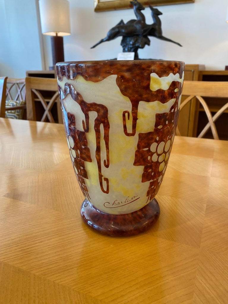 Art Deco Vigne Glass Vase by Le Verre Francais-Charder For Sale at 1stDibs
