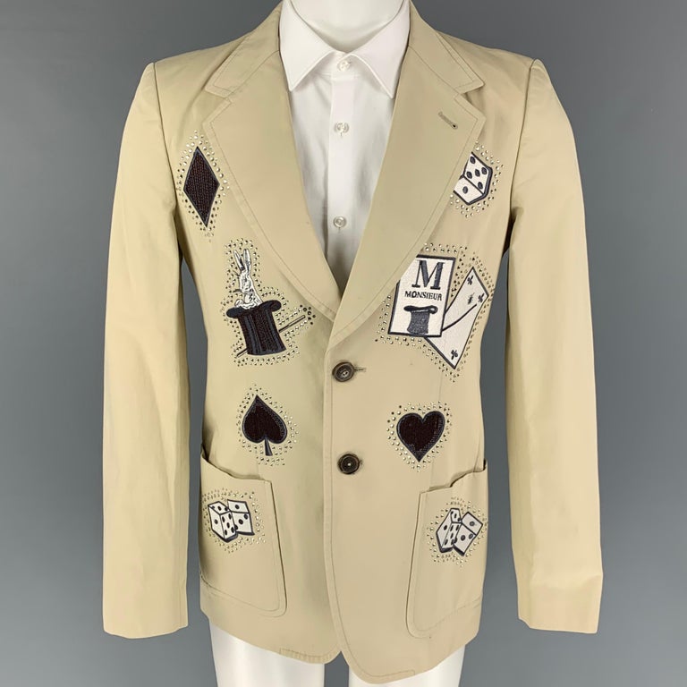 VIKTOR and ROLF Size 36 Beige Applique Cotton Metal Sport Coat For Sale ...