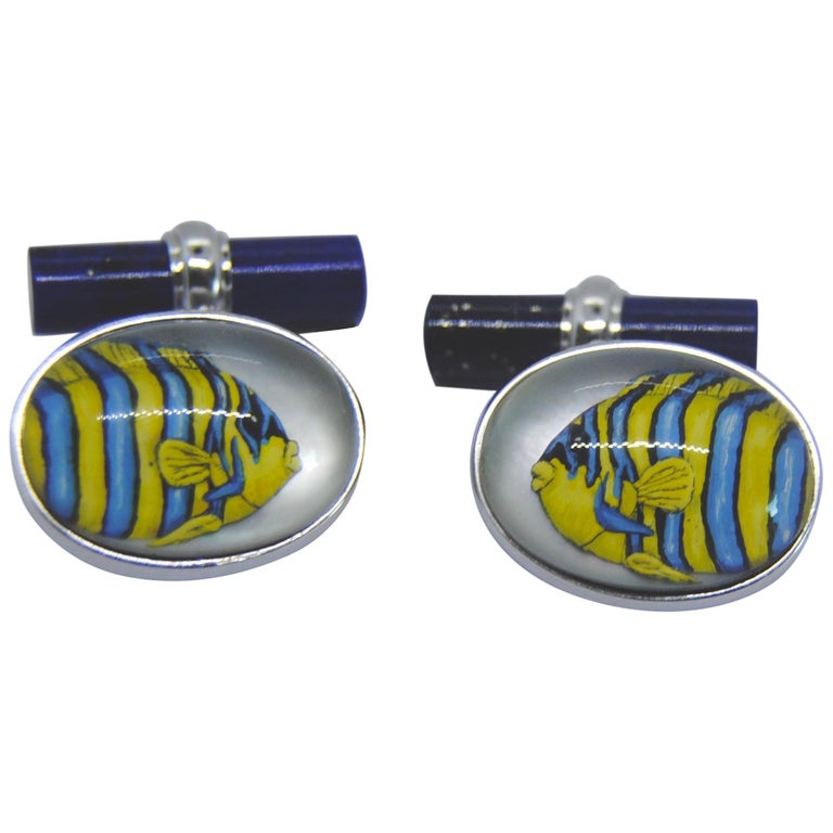 Villa Milano Tropical Fish Cufflinks in 18k White Gold Enamel and ...