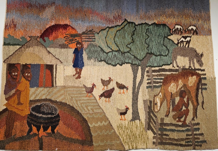 Village Scene African Handwoven Tapestry, 3rd Quarter of the 1900s For ...