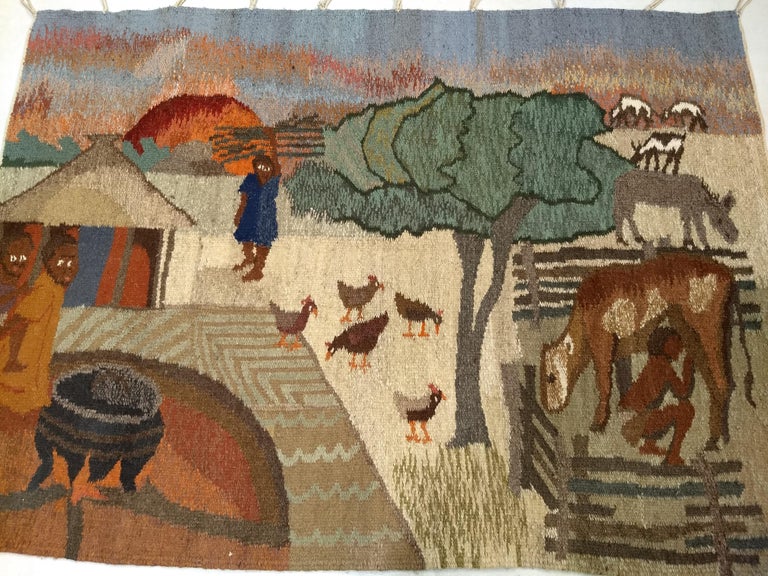 Village Scene African Handwoven Tapestry, 3rd Quarter of the 1900s For ...