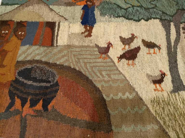 Village Scene African Handwoven Tapestry, 3rd Quarter of the 1900s For ...