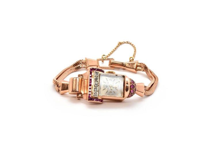 Villereuse Ladies Rose Gold Diamond Ruby Vintage manual Wristwatch at ...