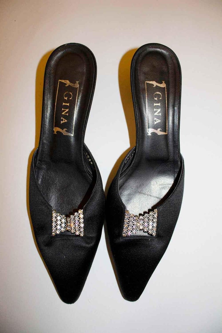 Vinatge Gina Black Satin Mules For Sale at 1stDibs