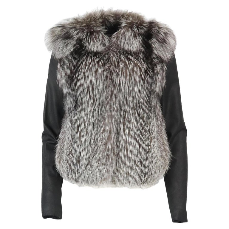 Vince Leather Trimmed Fox Fur Jacket Medium For Sale at 1stDibs