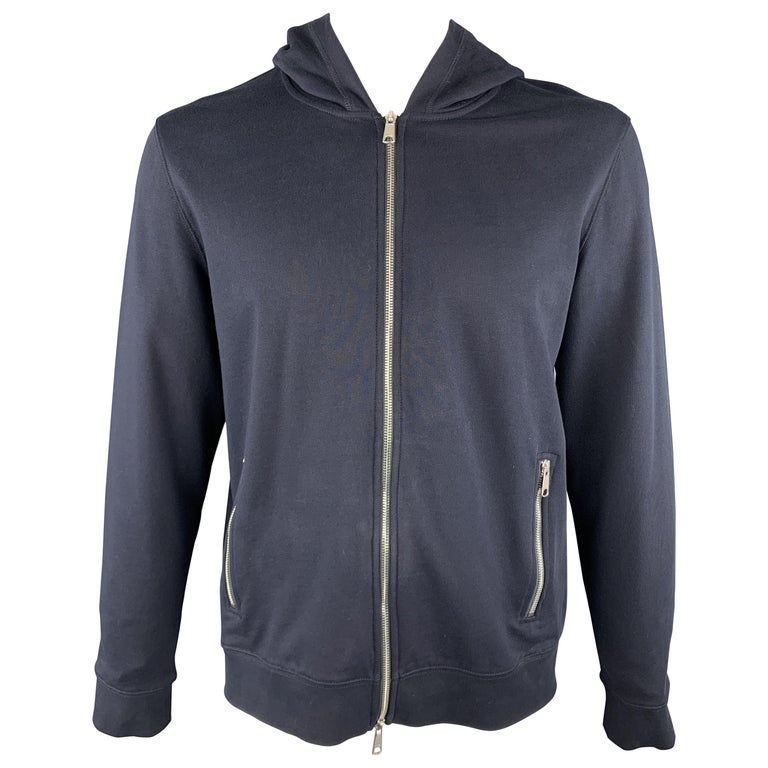 VINCE Navy Solid Cotton Zip Up Chest Size L Jacket at 1stDibs