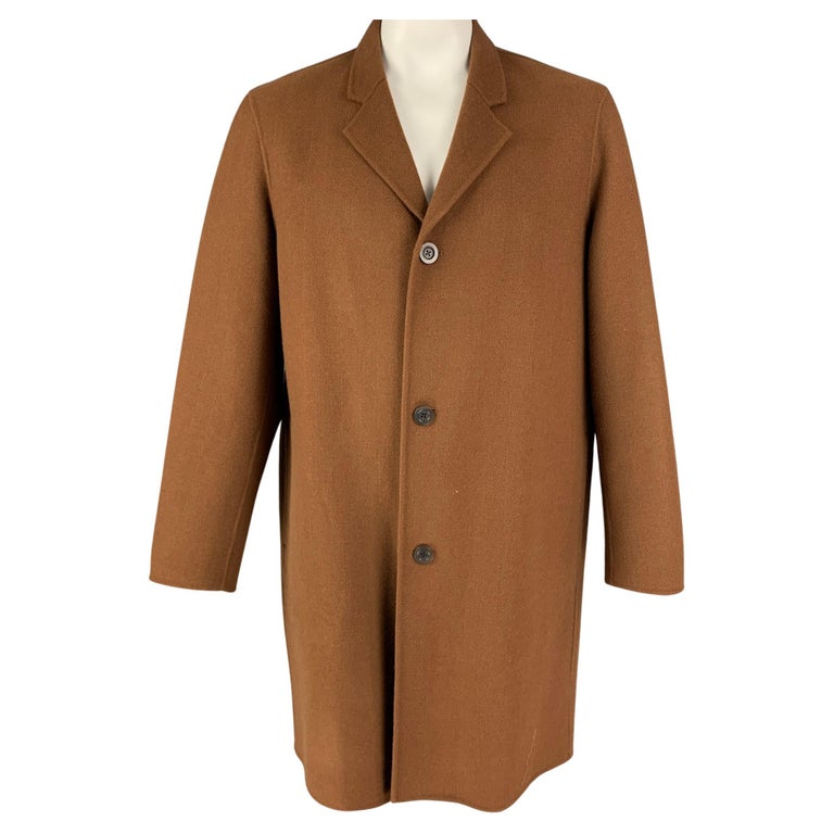 VINCE Size XL Brown Herringbone Wool Cashmere Notch Lapel Coat For Sale ...