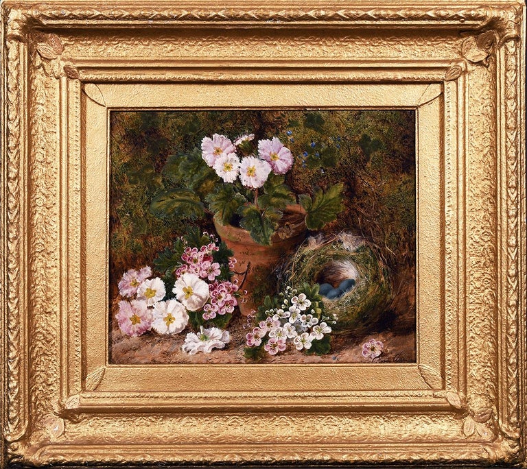 Oliver Clare - Still life of Bird''s Nest and Flowers on a Mossy Bank For Sale at 1stDibs