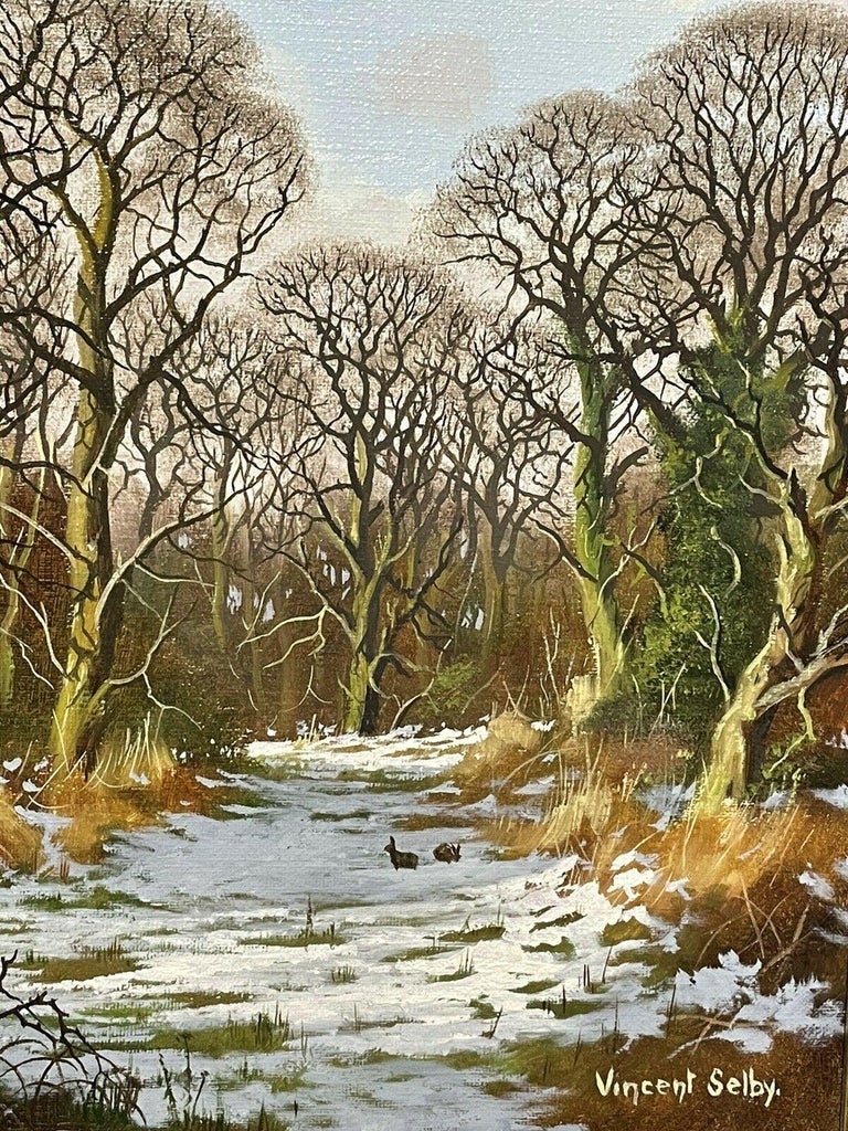 Vincent Selby - Large English Signed Oil - Winter Woodland Landscape ...