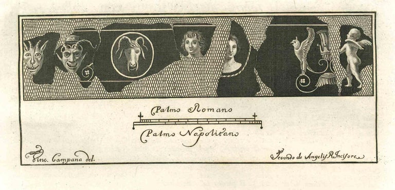 Vincenzo Campana - Pompeian Masks Wall Fresco - Etching by Vincenzo ...