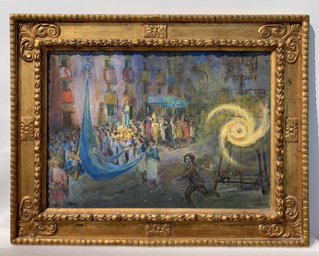 Vincenzo la Bella - Early 20th century Italian figure painting - Naples Festival - Oil on canvas ...