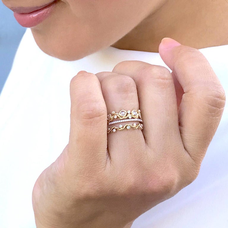 Vineyard 18 Karat Gold Rose Cut Diamond Eternity Wavy Band For Sale at ...
