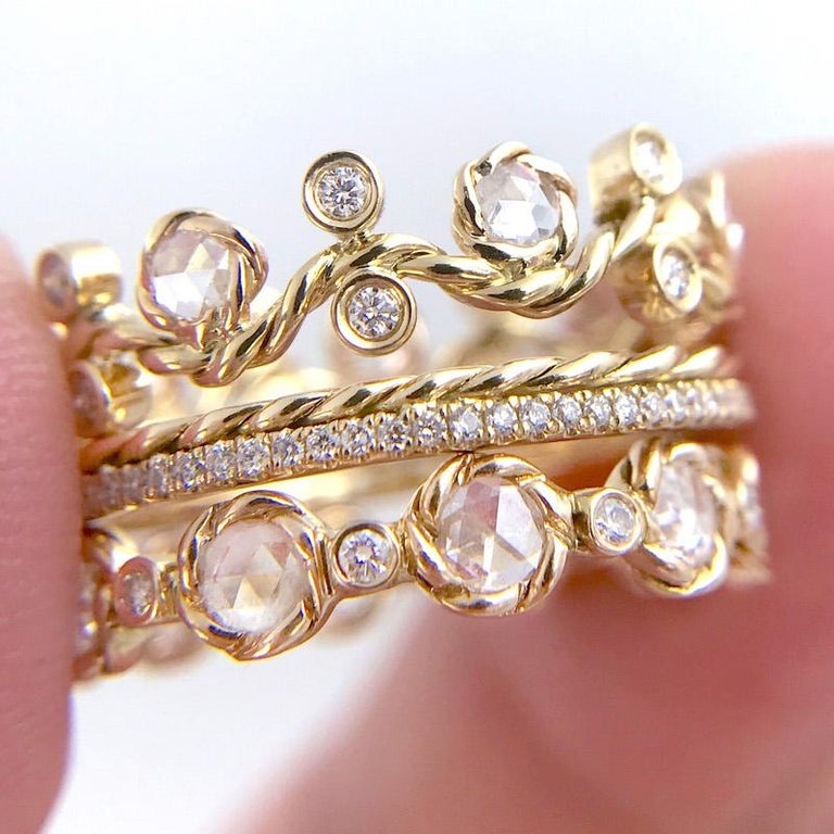 Vineyard 18 Karat Gold Rose Cut Diamond Eternity Wavy Band For Sale at ...