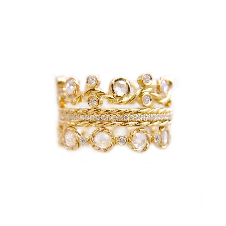 Vineyard 18 Karat Gold Rose Cut Diamond Eternity Wavy Band For Sale at ...
