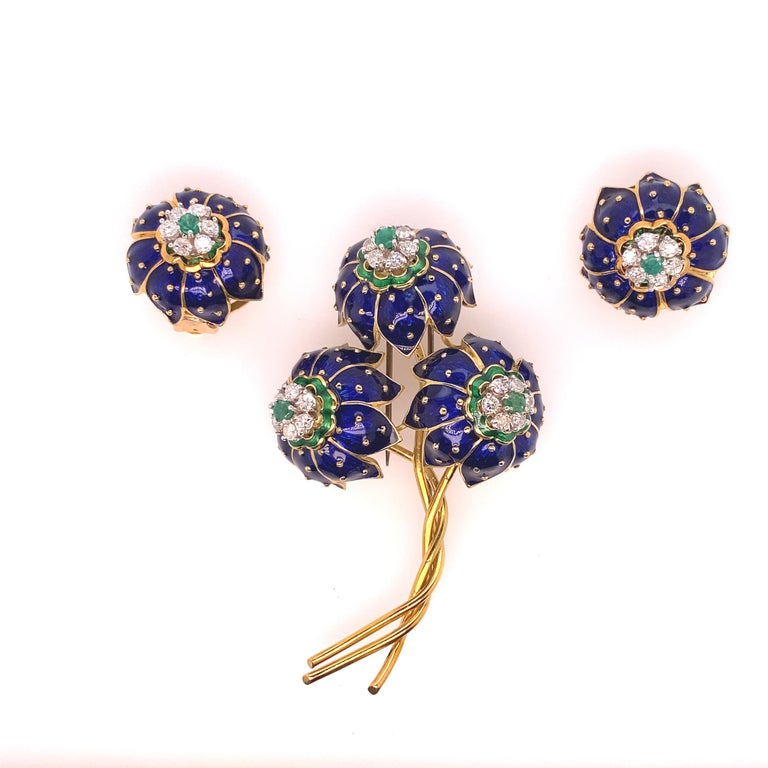 Vintaga Corletto Blue Enamel and Diamond Brooch For Sale at 1stDibs