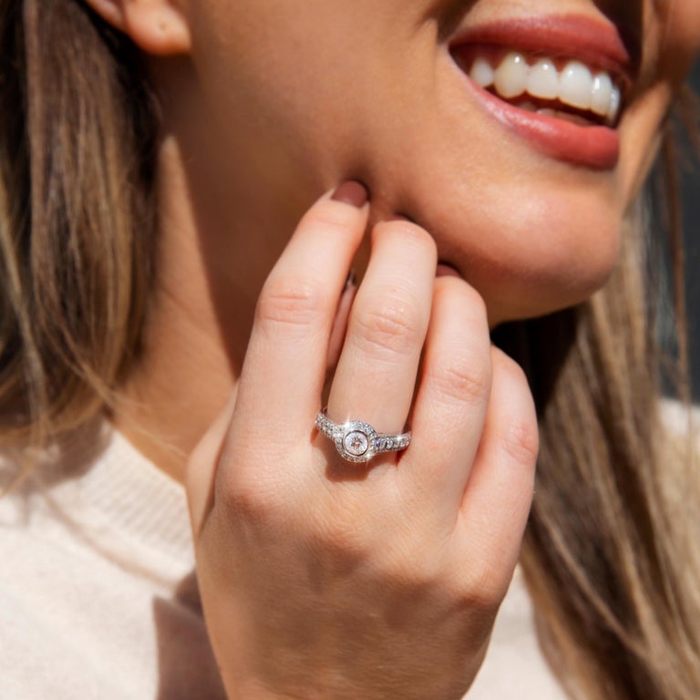 Vintage 0.42 Carat Rub Over Set Diamond 18 Carat White Gold Halo ...