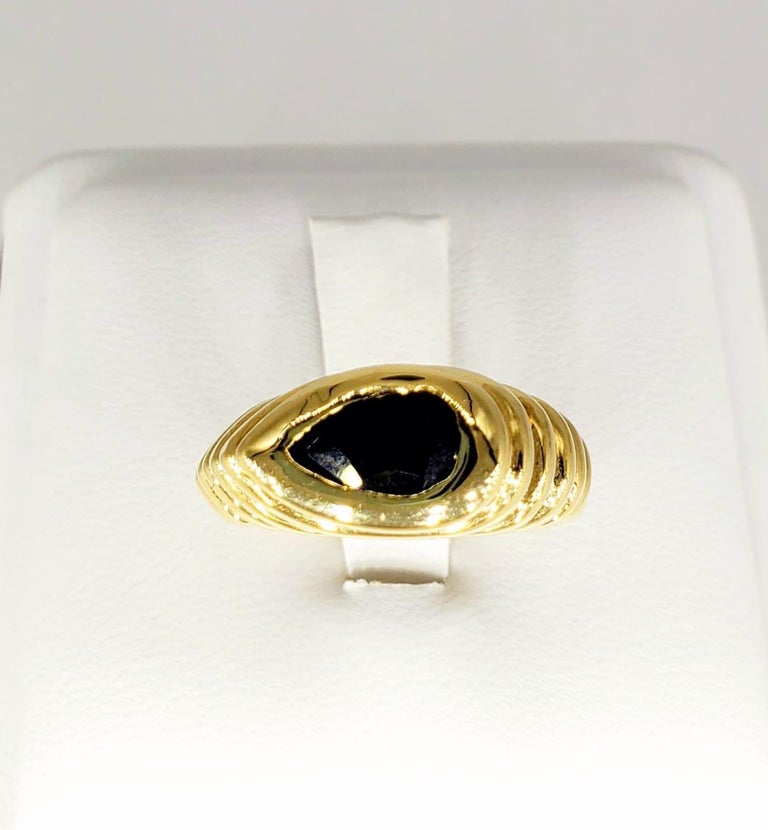 Vintage 0.50 Carat Pear Shape Dark Blue Sapphire 3D Bold Design Ring 18 ...