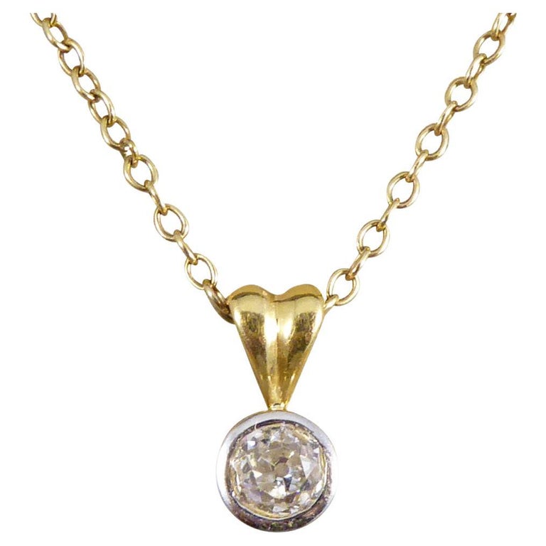 Vintage 0.50ct Old Cut Diamond Rub Over Necklace in 18ct White and ...