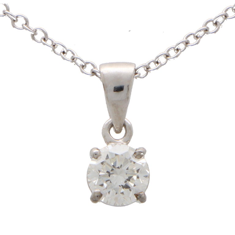 Vintage 0.50ct Single Solitaire Diamond Pendant Necklace Set in 18k ...
