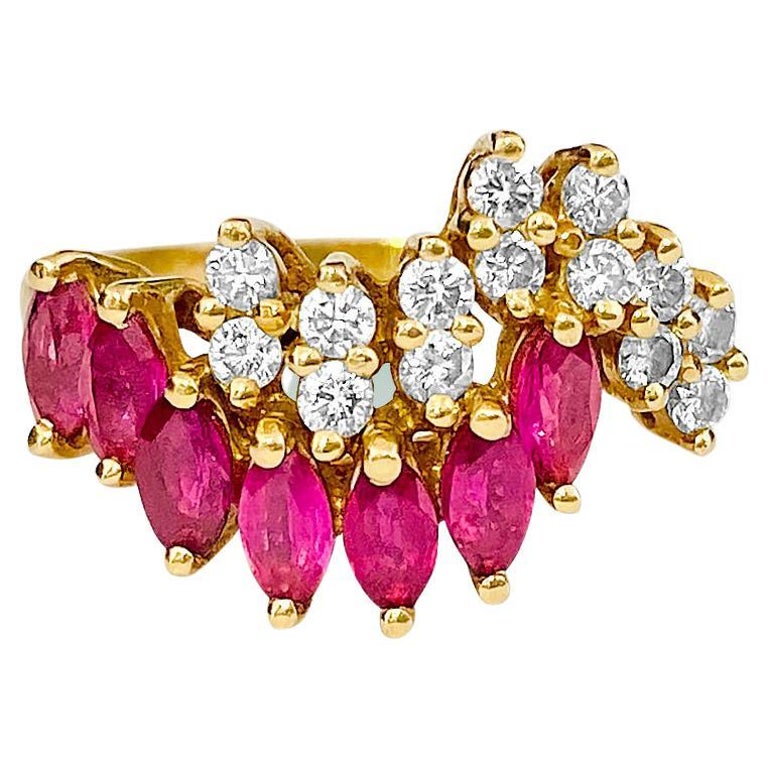 Vintage 0.75 Carat Diamond and Ruby 14K Gold Cocktail Ring For Sale at ...