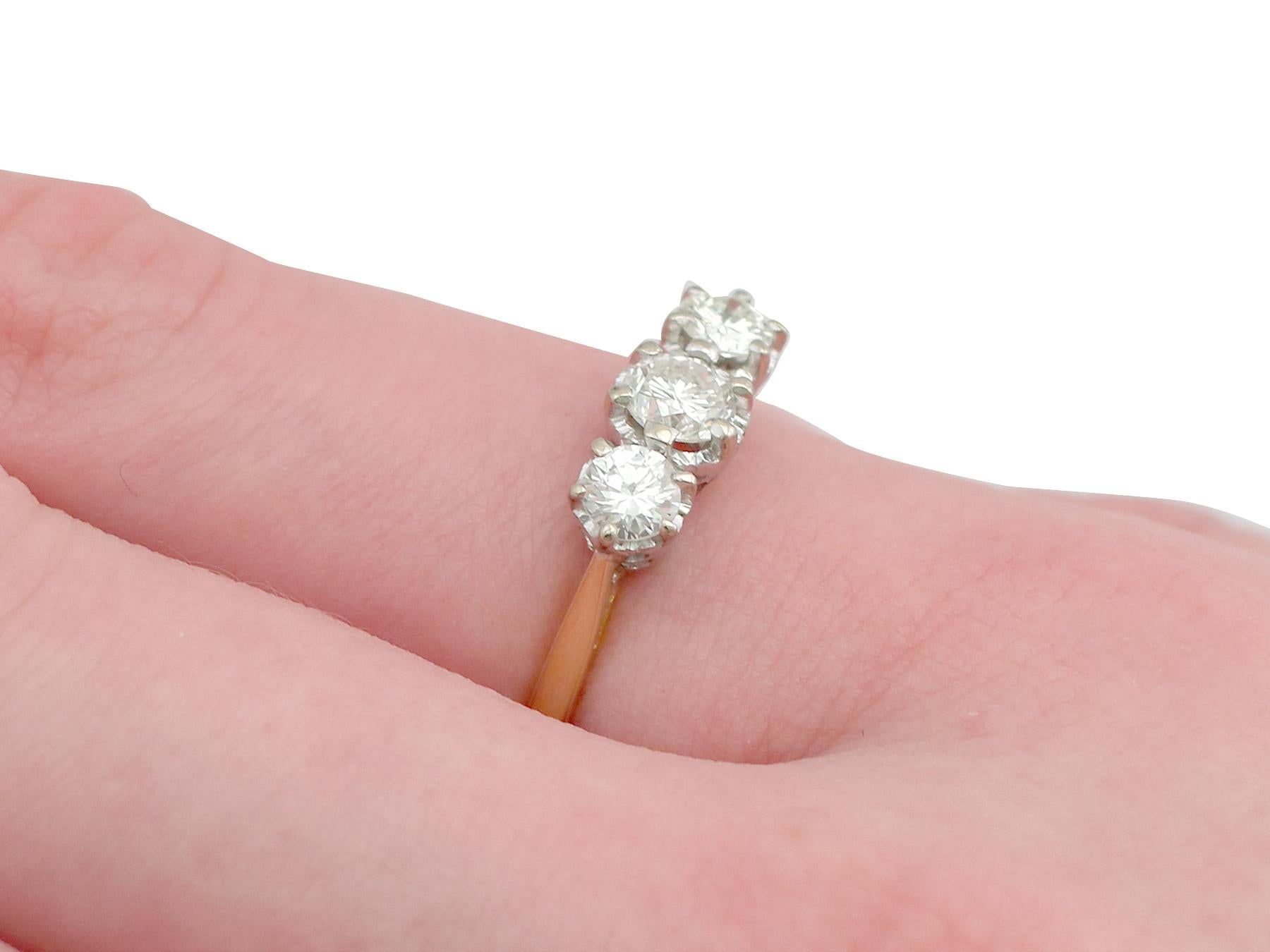 Vintage Diamond Yellow Gold Three Stone Engagement Ring For Sale at ...