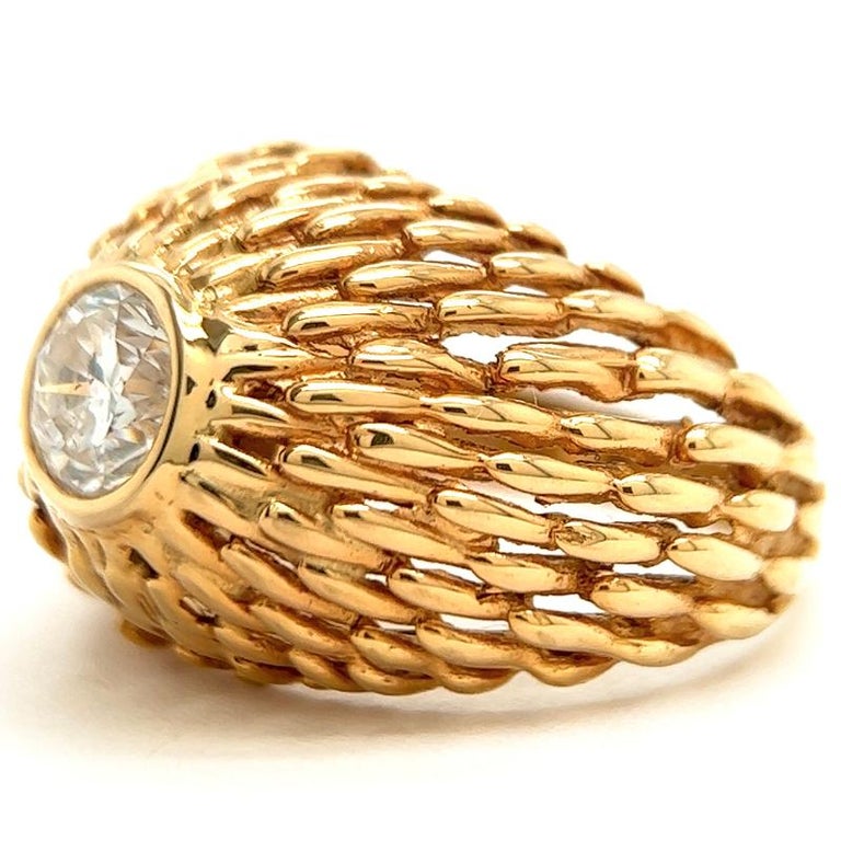 Vintage Round Brilliant Cut Diamond 18 Karat Yellow Gold Bezel Set Dome ...