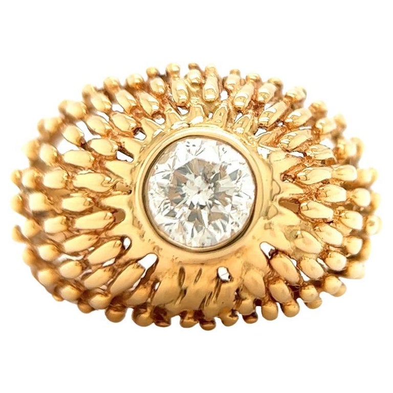 Vintage Round Brilliant Cut Diamond 18 Karat Yellow Gold Bezel Set Dome ...