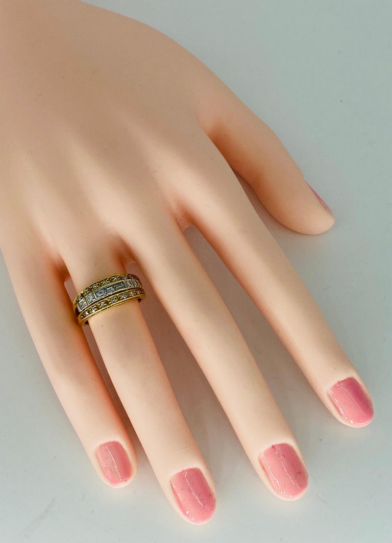 Vintage 1 Carat Diamonds 3-Row Cluster Band Ring 18k For Sale at 1stDibs