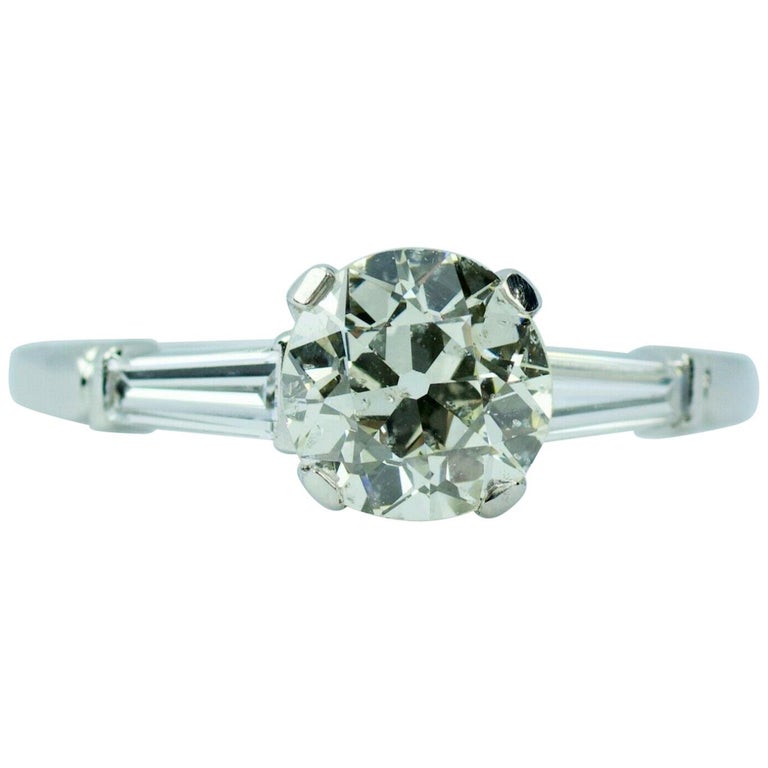 Vintage 10% Irid 90% Plat European Cut Diamond with Baguette 3-Stone Ring at 1stDibs | 10% irid ...