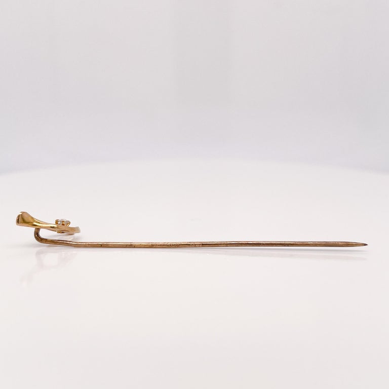 Vintage 10 Karat Gold and Diamond Wishbone Stick Pin For Sale at 1stDibs