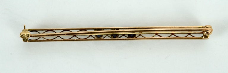 Vintage 10 Karat Yellow Gold, Bar Pin or Brooch Set with 3-Round ...