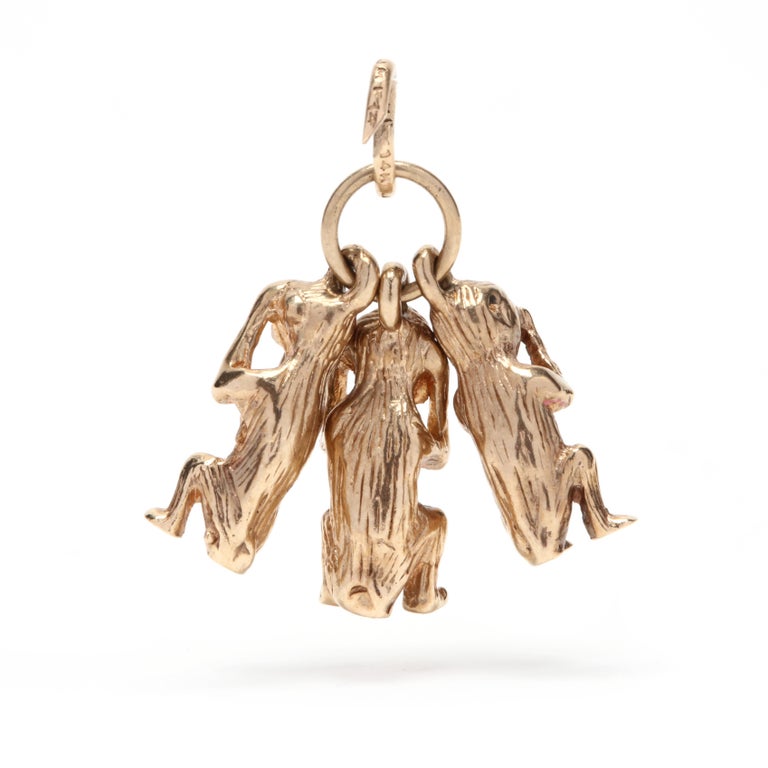 Vintage 10 Karat Yellow Gold Three Wise Monkeys Charm / Pendant at 1stDibs
