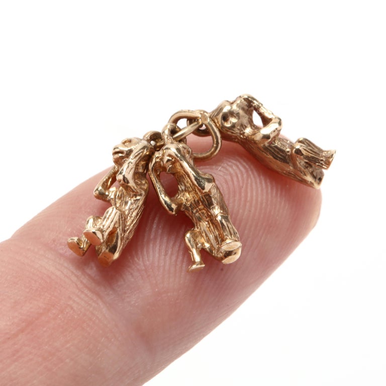 Vintage 10 Karat Yellow Gold Three Wise Monkeys Charm / Pendant at 1stDibs