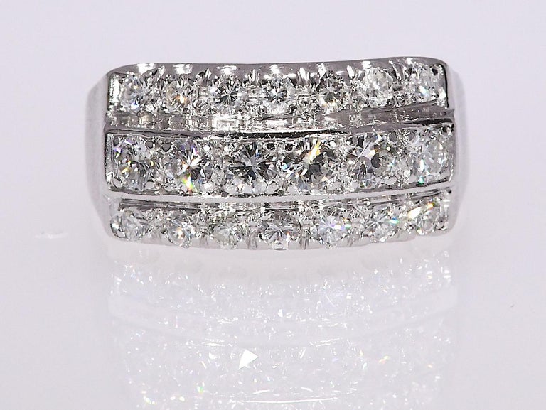Vintage 1.0 Carat Natural Diamond Triple-Row Ring Set in Platinum 7.60 ...