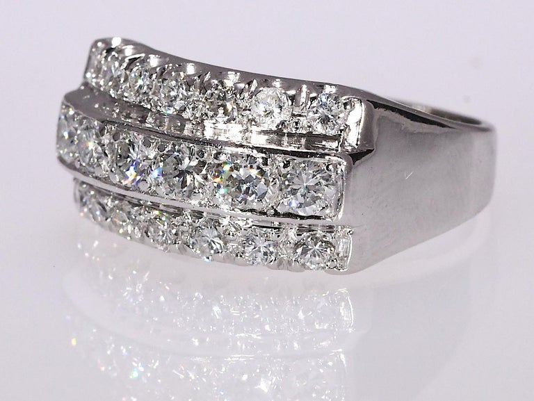 Vintage 1.0 Carat Natural Diamond Triple-Row Ring Set in Platinum 7.60 ...