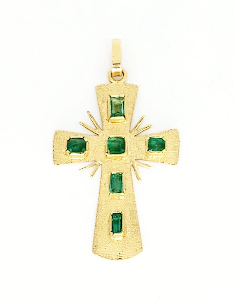 Vintage 1.00 Carat Colombian Emerald 18 Karat Gold Cross Pendant For ...
